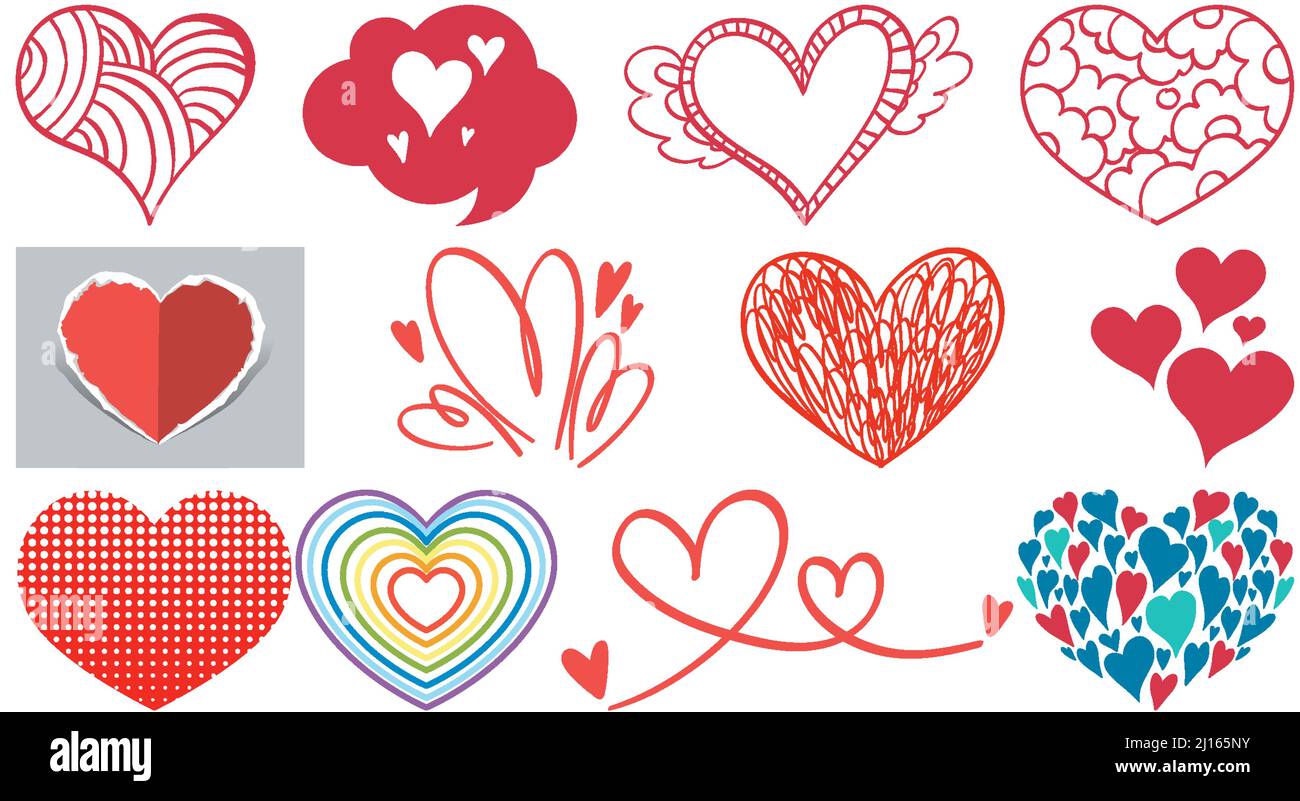 Different style of hearts isolated on white background illustration ...