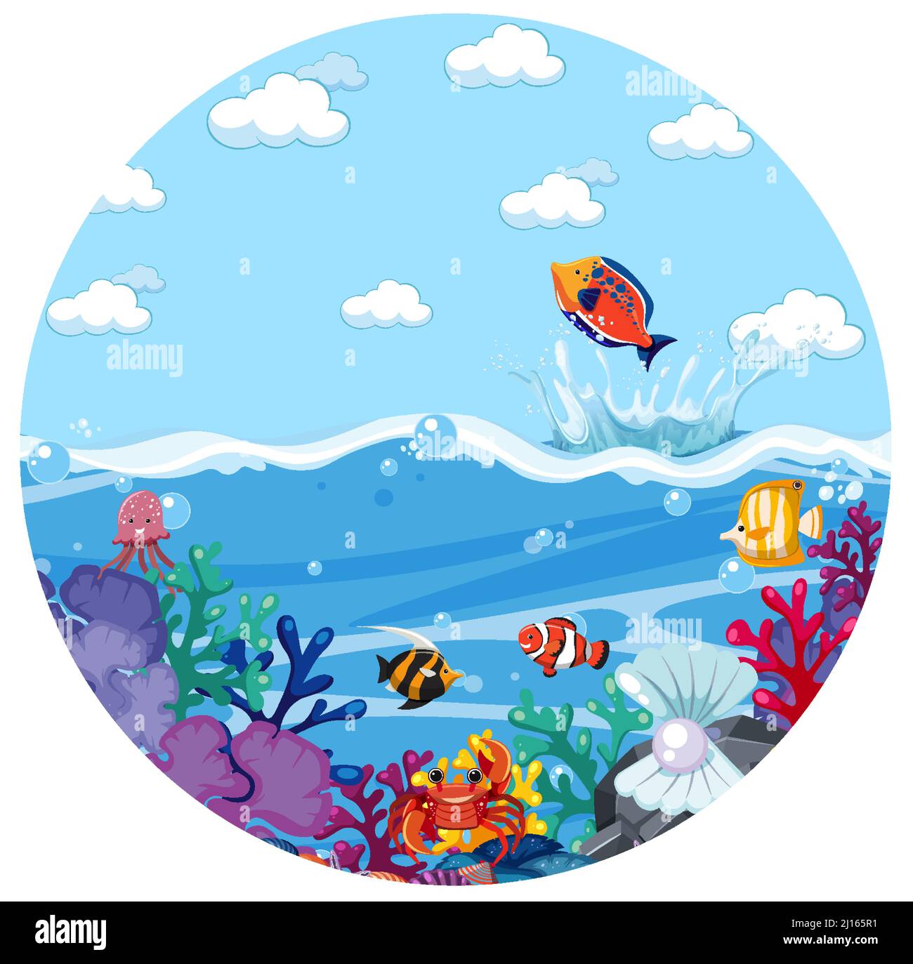 A water splash scene with fish on white background illustration Stock ...