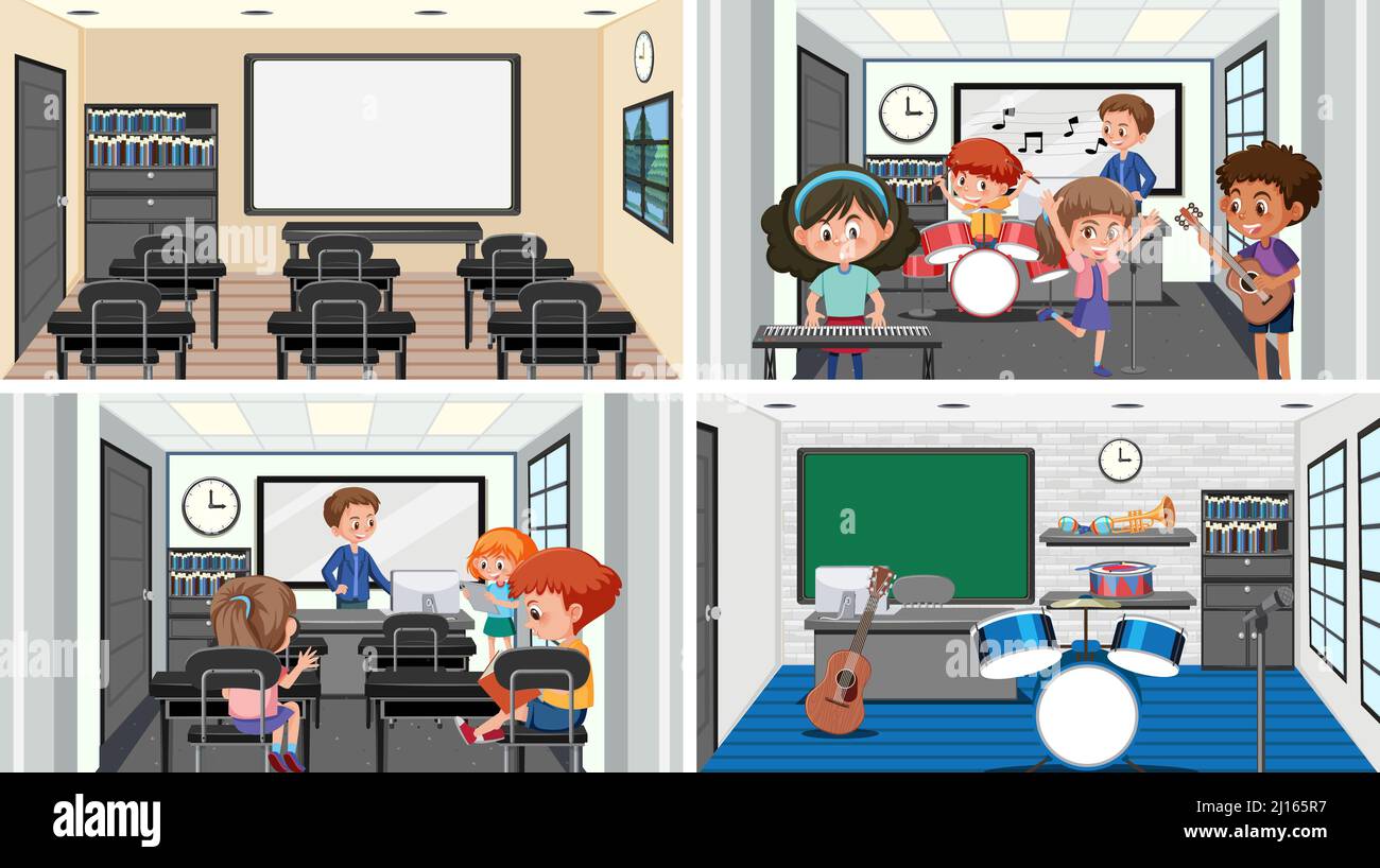Set of student in the classroom scene illustration Stock Vector Image ...