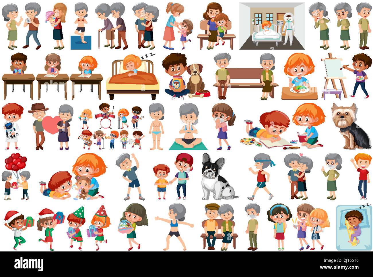 Set of different activities people in cartoon style illustration Stock ...