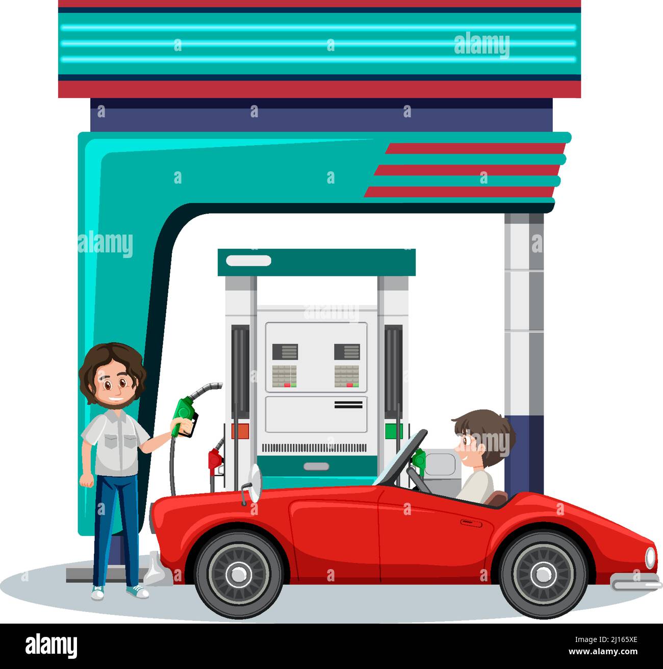 Gas station scene on white background illustration Stock Vector Image ...