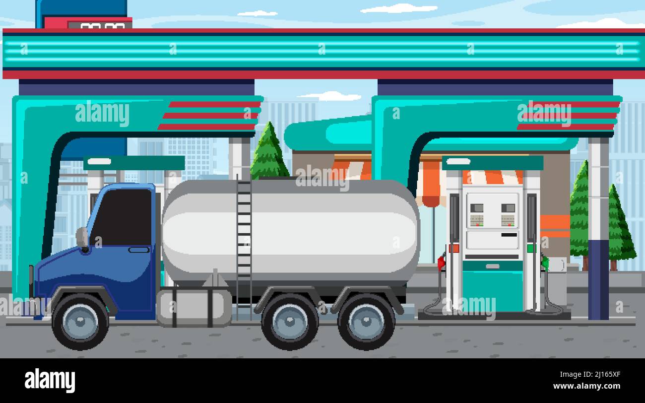 Gas station cartoon scene illustration Stock Vector Image & Art - Alamy