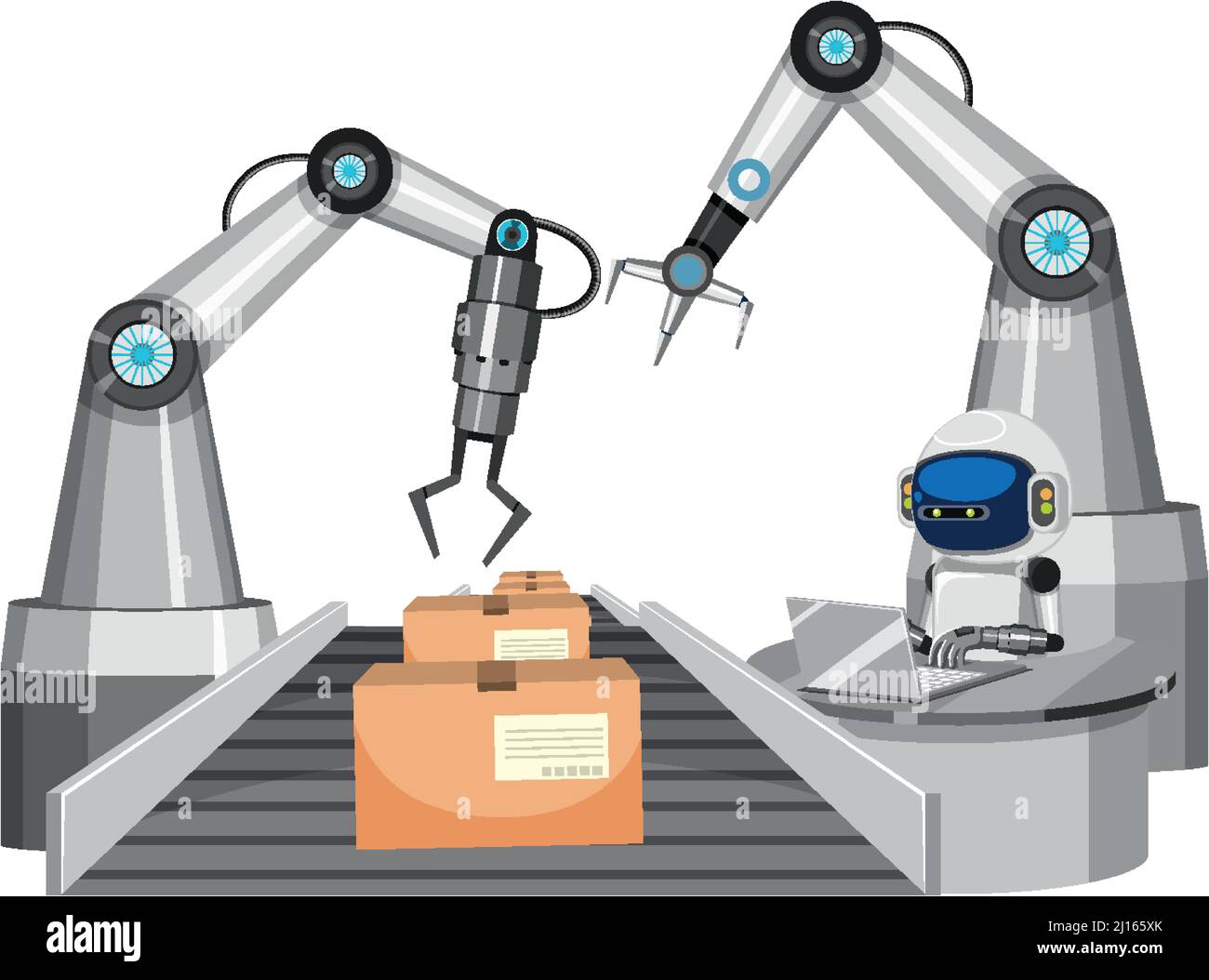 Automation industry concept with assembly line robots illustration ...