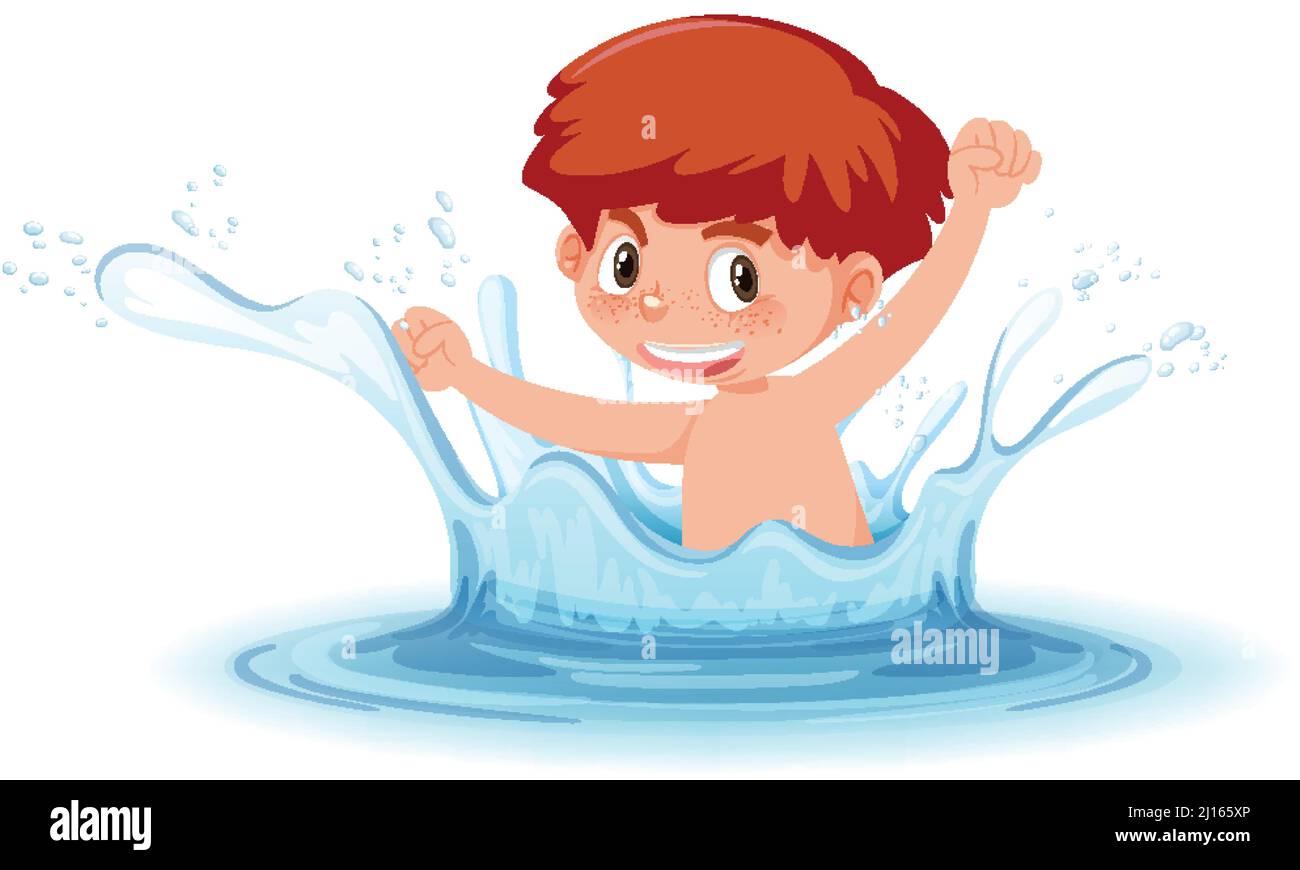 A water splash with fun boy on white background illustration Stock ...