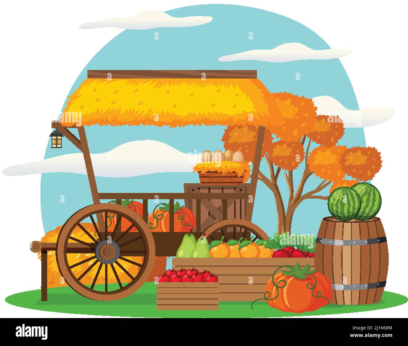Flea market concept with fruit store illustration Stock Vector Image ...