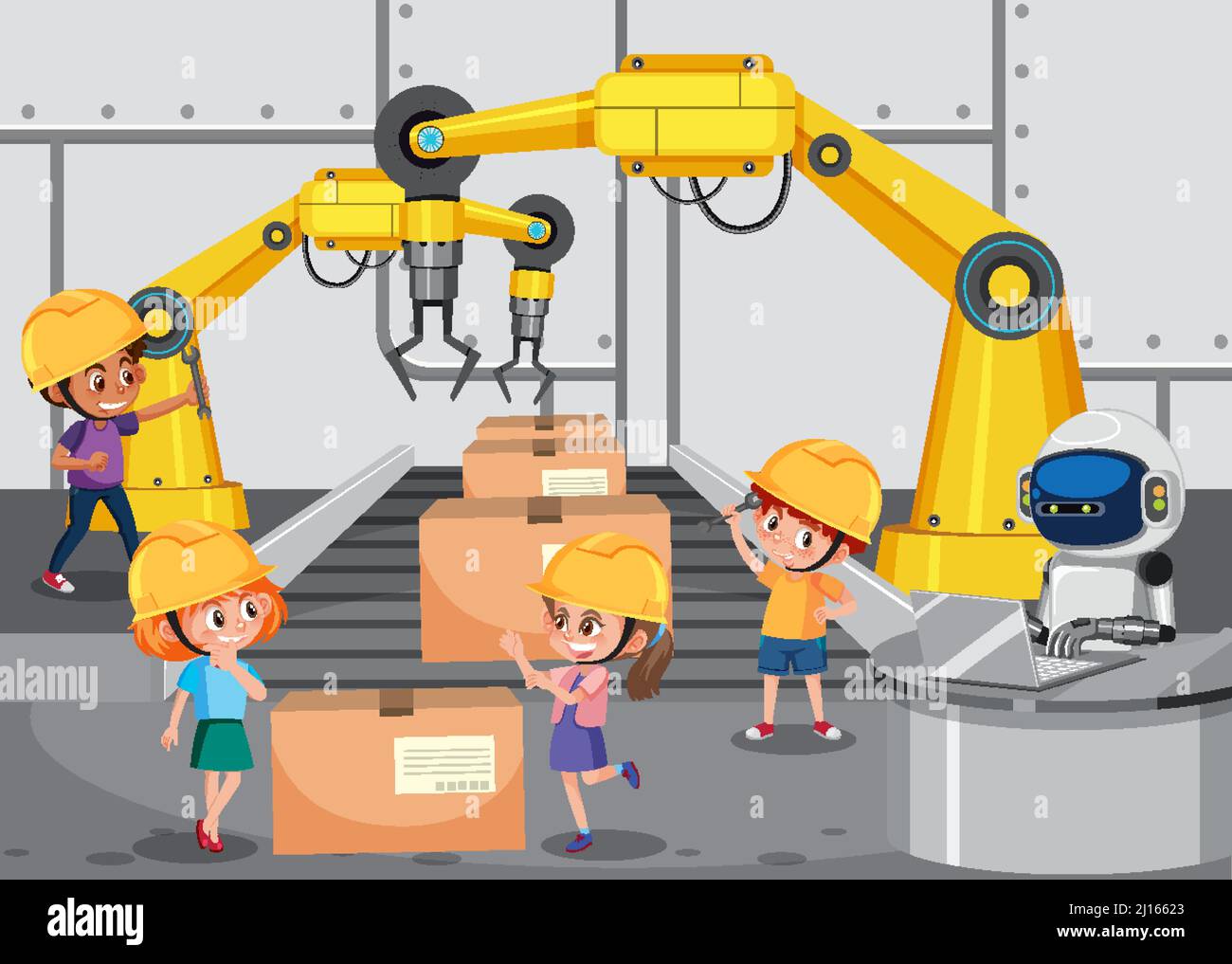 Production process concept with assembly line automation illustration ...