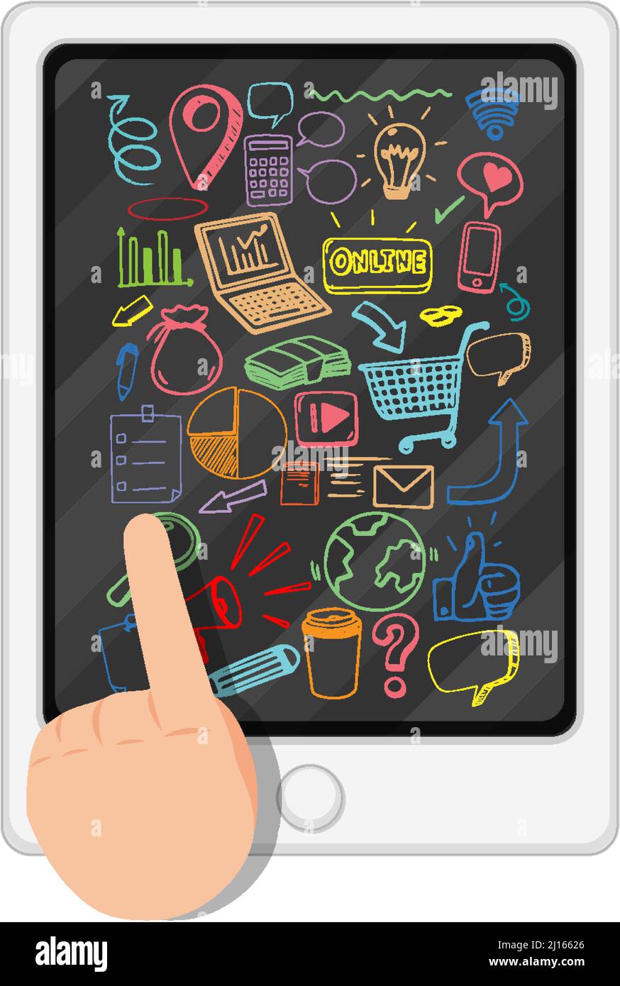 Symbol doodles with ipad and finger on white background illustration ...