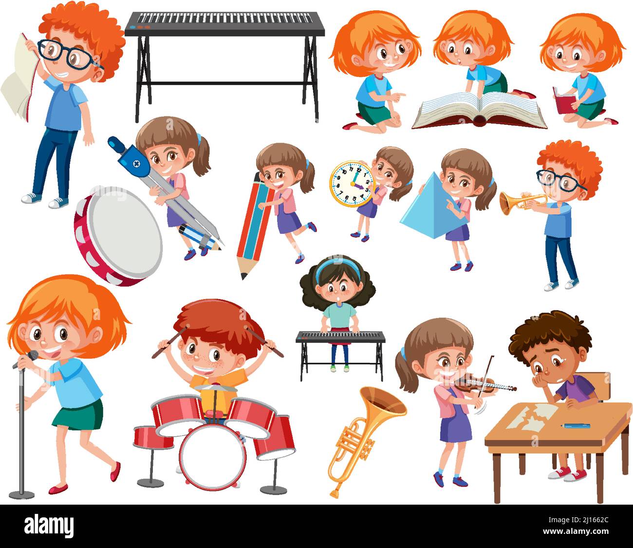 Collection of many kids doing different activities illustration Stock ...