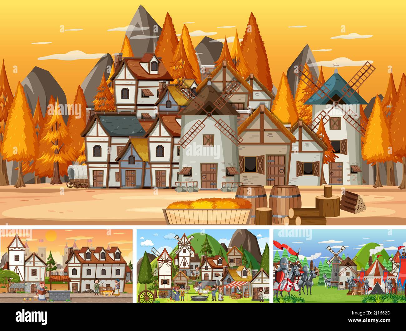 Set of different scene medieval illustration Stock Vector Image & Art ...