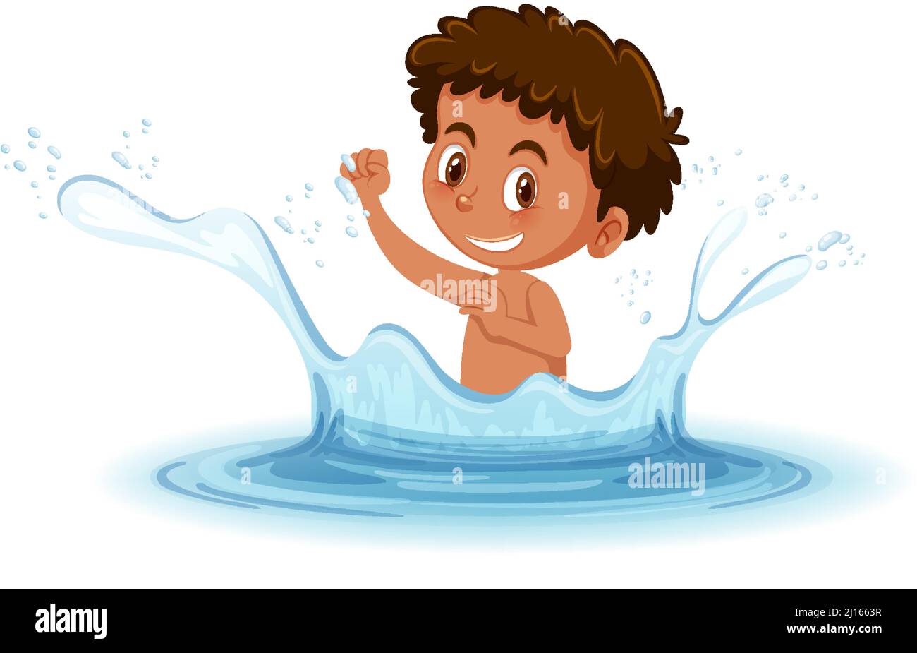 A water splash with fun boy on white background illustration Stock ...