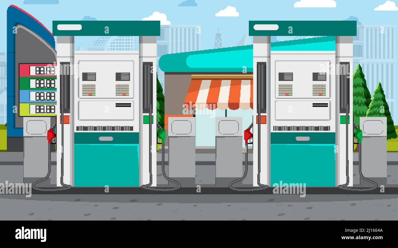 Gas station cartoon scene illustration Stock Vector Image & Art - Alamy