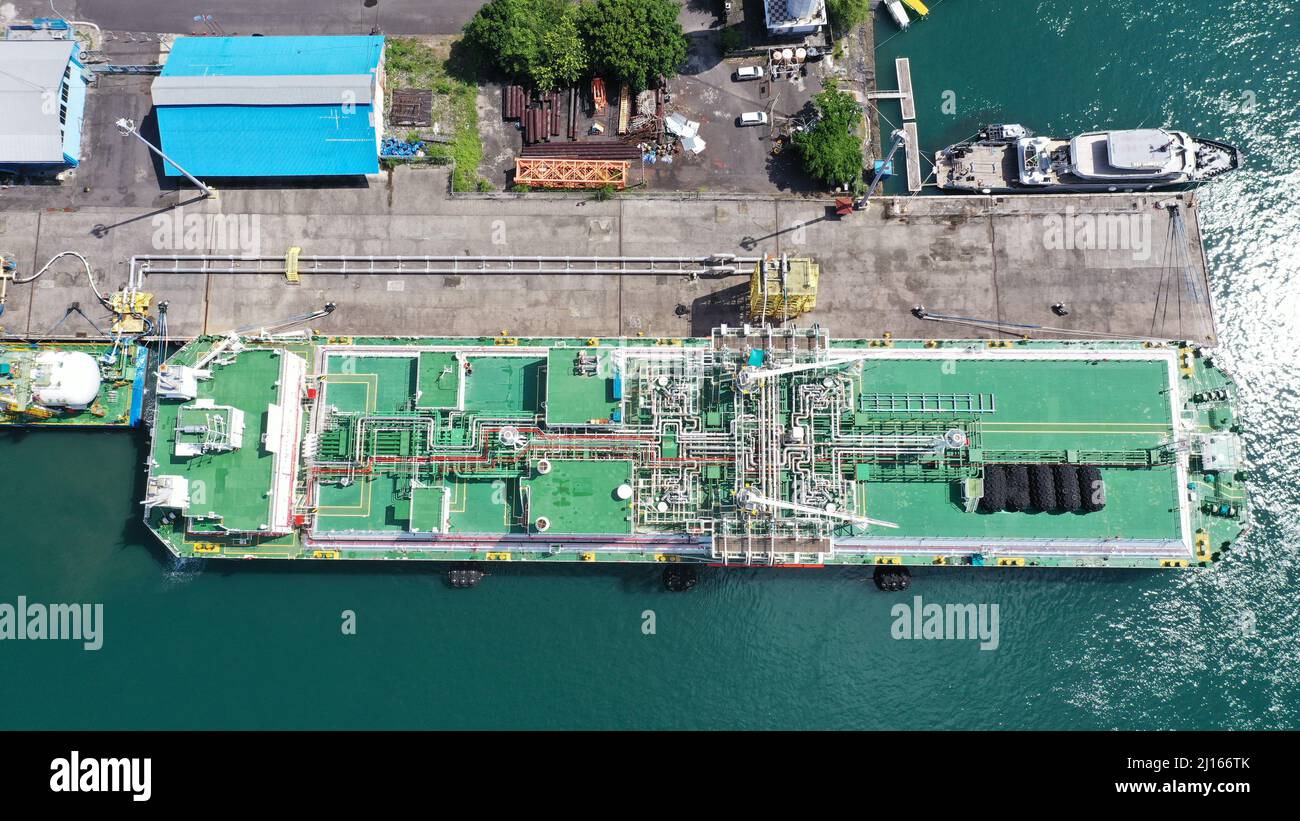 Oil tanker, Gas tanker operation at oil and gas terminal, View from ...