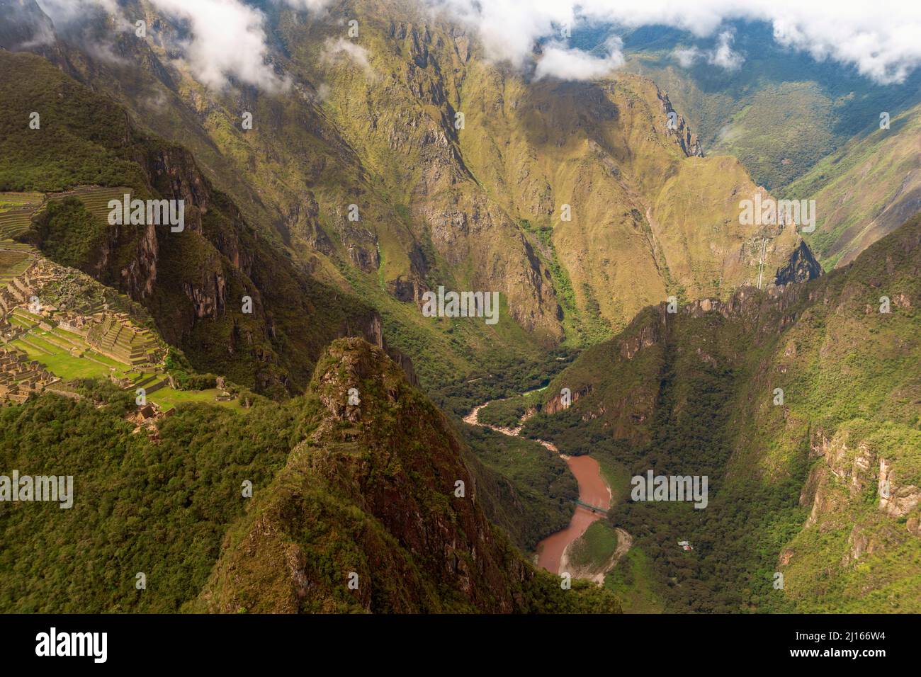 Urubamba river valley near Machu Picchu site by sunny morning in Peru ...