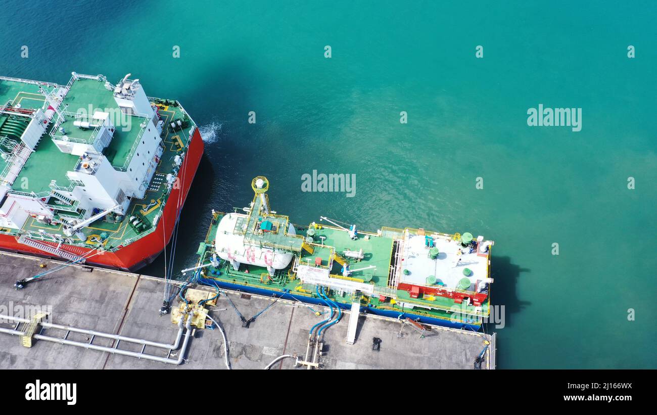 Oil tanker, Gas tanker operation at oil and gas terminal, View from ...