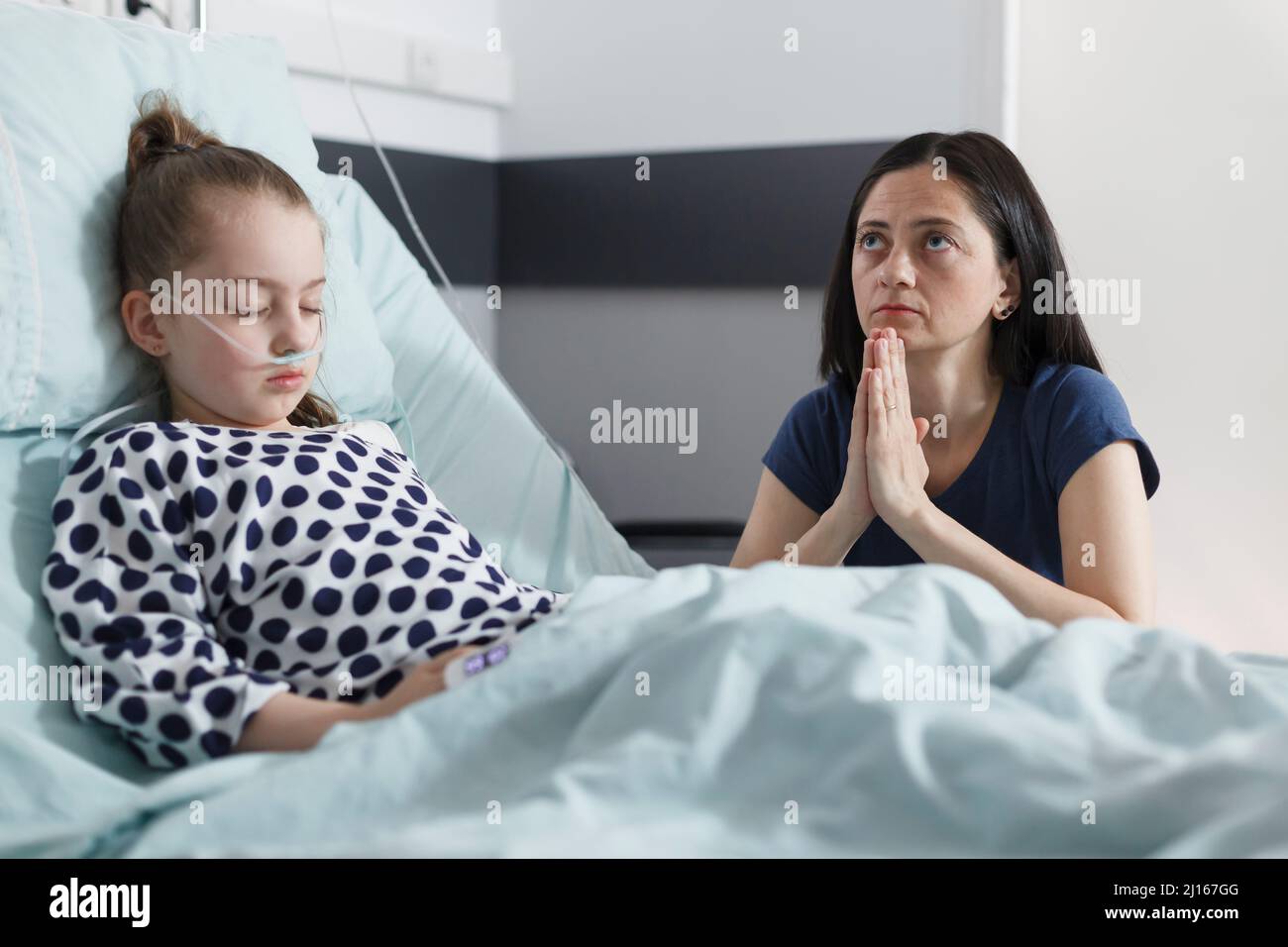 Sick mother in bed worried children hi-res stock photography and images ...