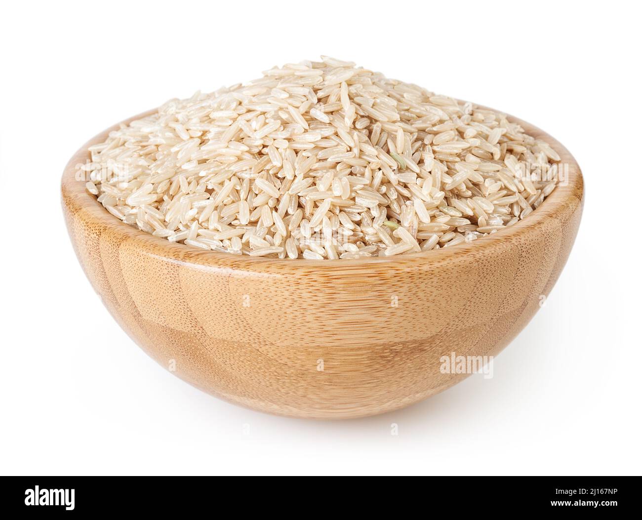 Brown rice in wooden bowl isolated on white background with clipping ...