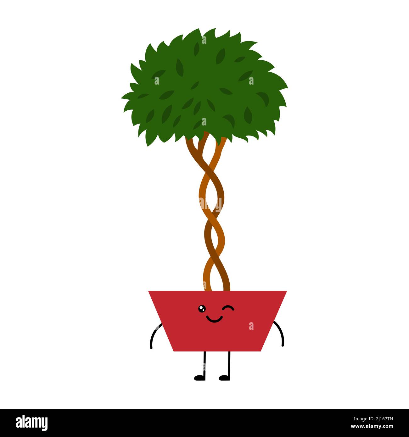 Cute cartoon kawaii plant in a pot. Bonsai tree. Vector isolated on a ...