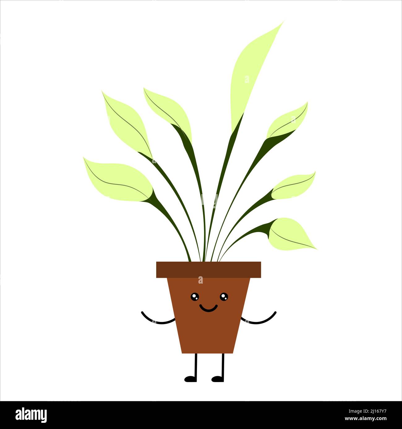 Cute cartoon kawaii plant in a pot. A plant with beautiful white ...