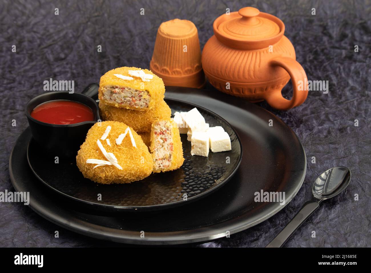 Heart Shaped Veg Paneer Cutlet Tikki With Bhujia Sev Coating Made Of ...