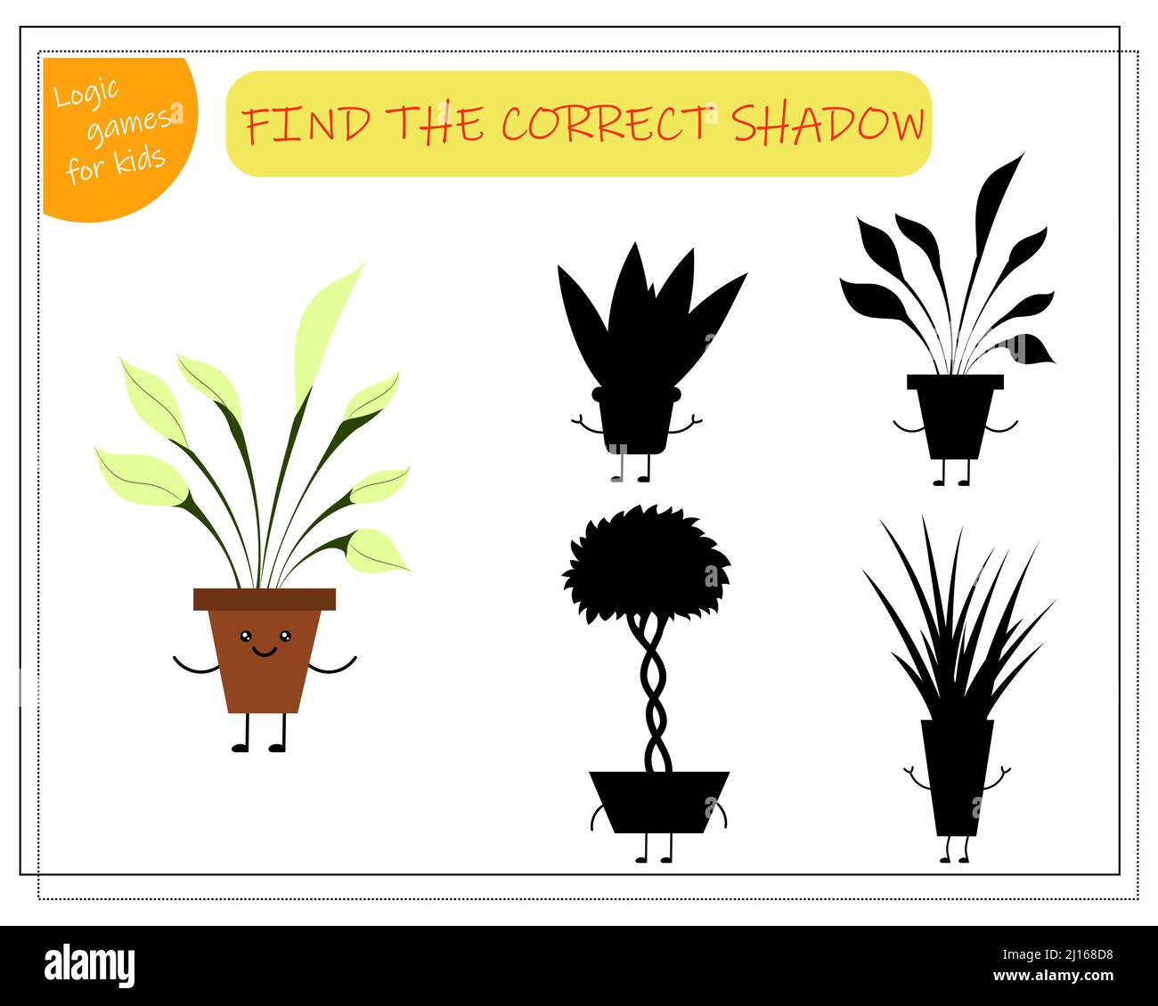 Childrens logic game find the right shadow, cute cartoon flower in a ...