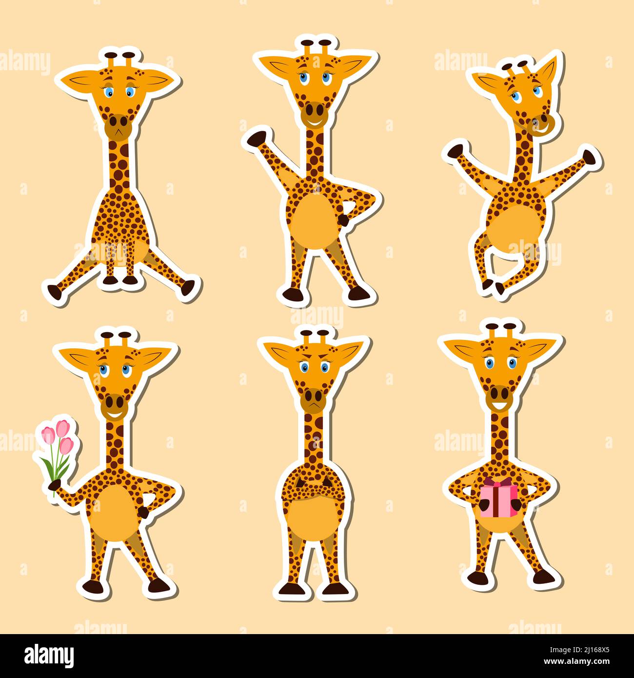 A set of cartoon character emoji stickers. stickers with giraffe ...