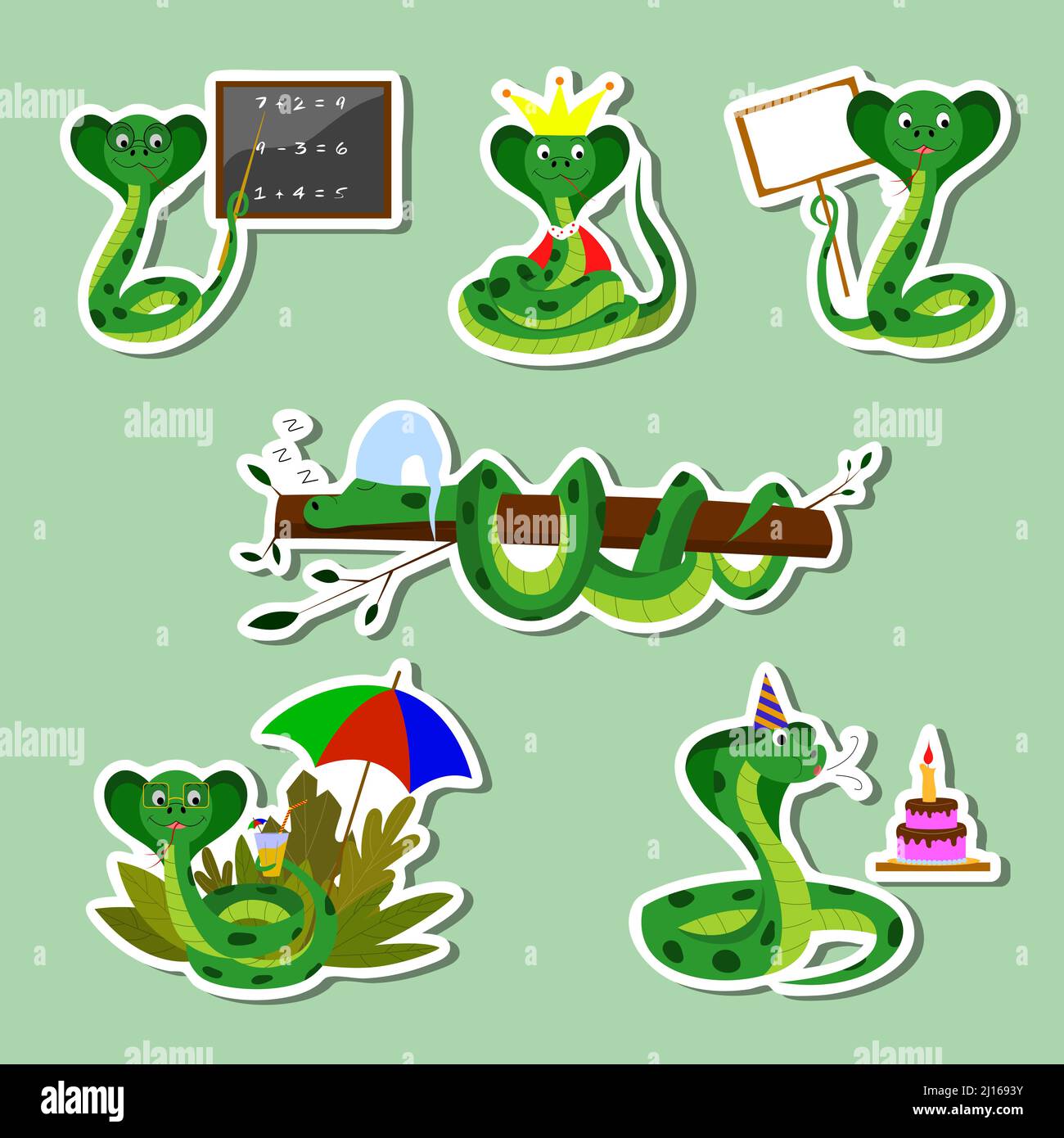 cute cartoon cake sticker set, vector isolated on white background ...