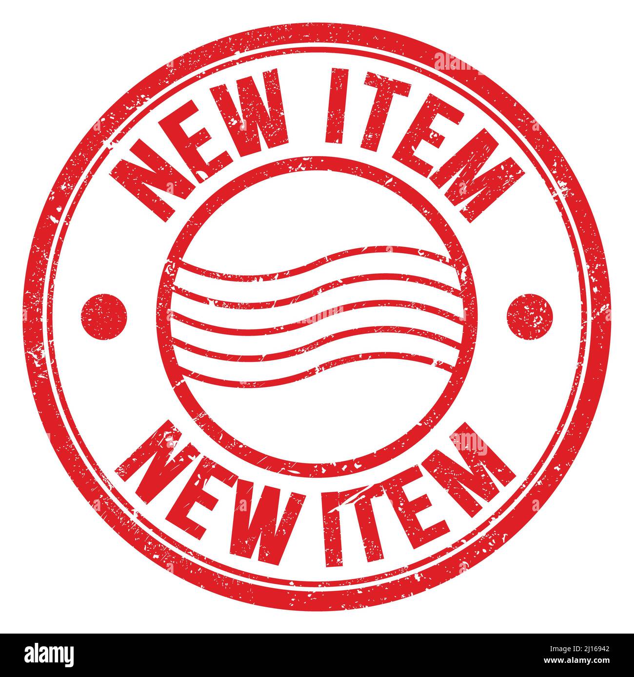 NEW ITEM word written on red round postal stamp sign Stock Photo - Alamy