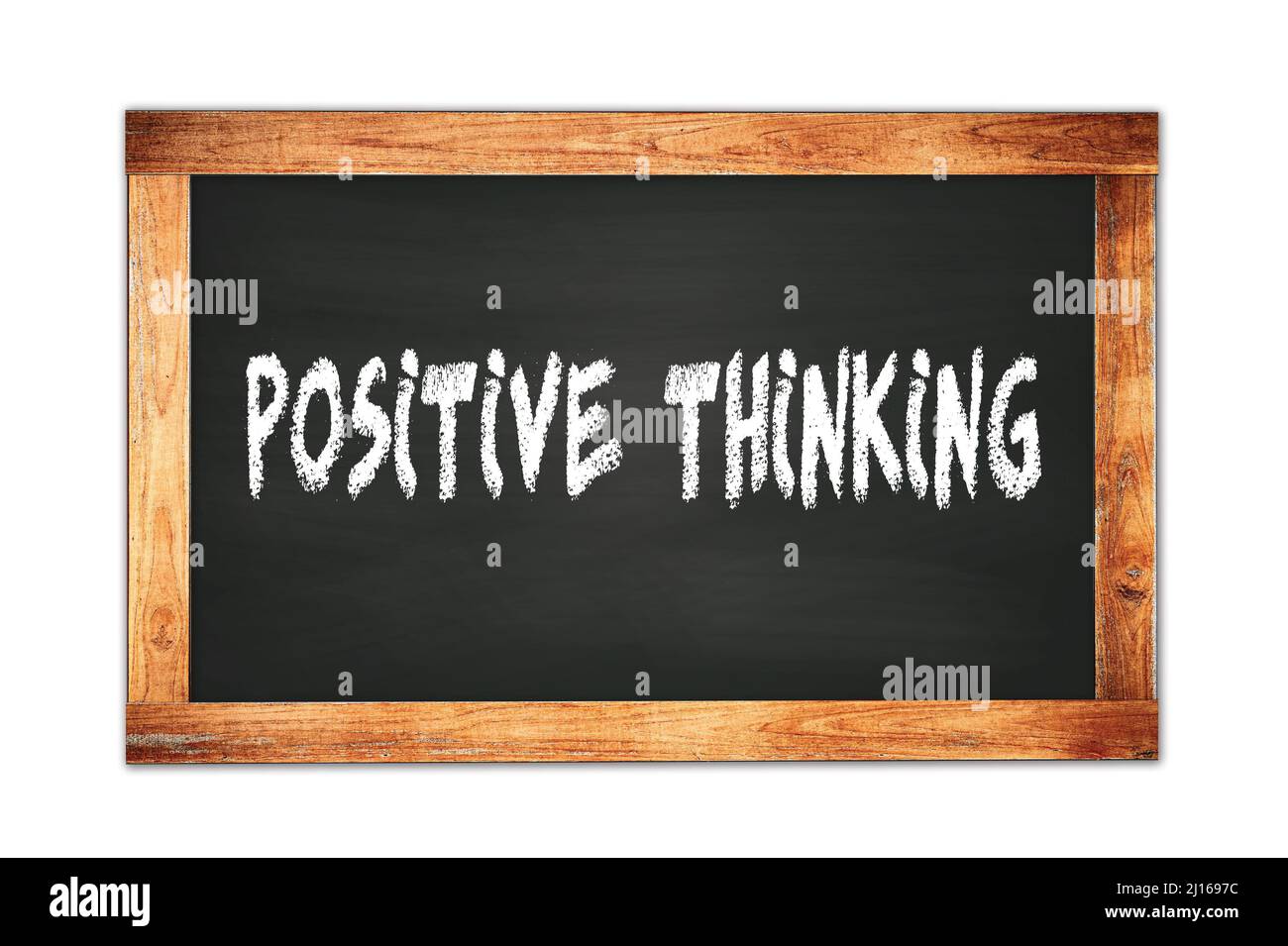 POSITIVE THINKING text written on black wooden frame school blackboard ...