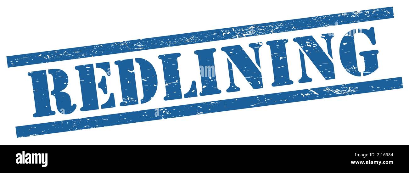 REDLINING text on blue grungy rectangle vintage stamp Stock Photo - Alamy