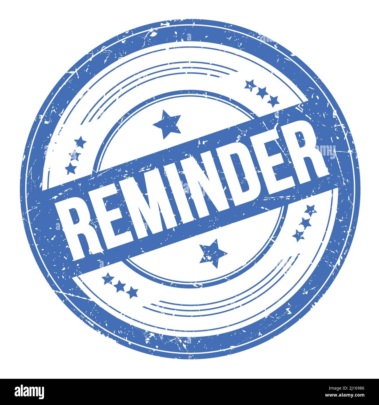 REMINDER text on blue round grungy texture stamp Stock Photo - Alamy