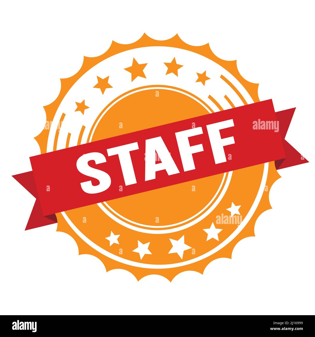 STAFF text on red orange ribbon badge stamp Stock Photo - Alamy