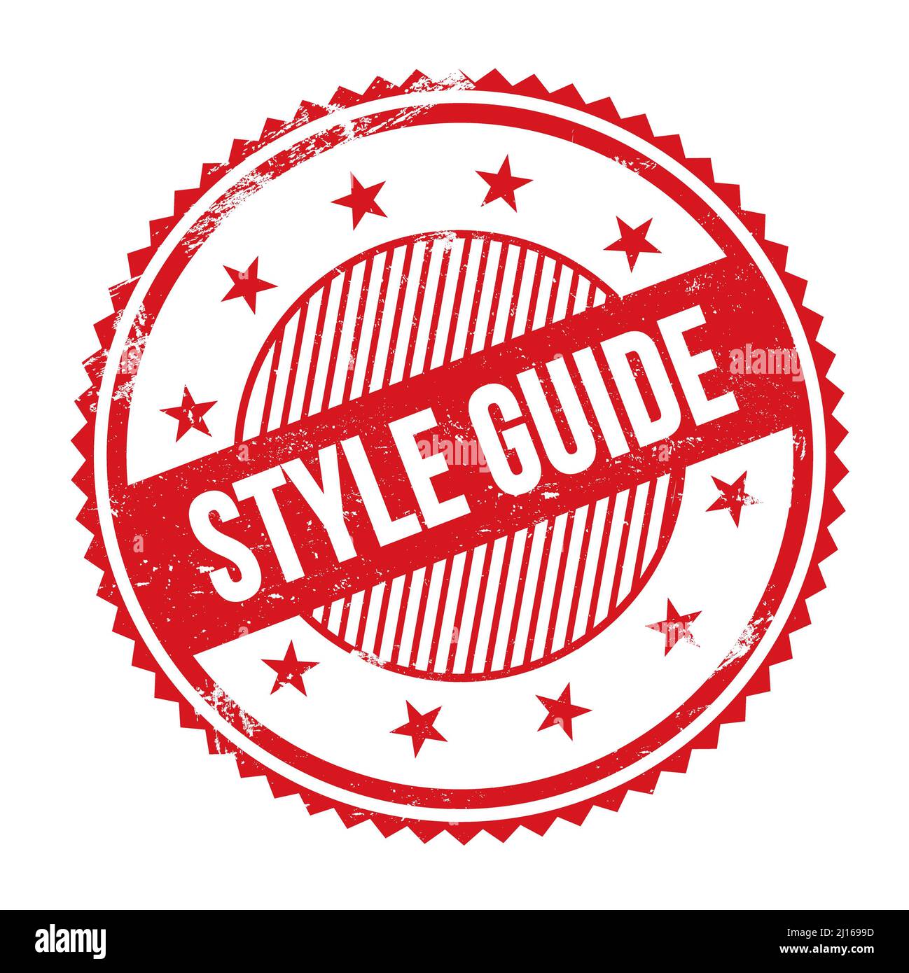 STYLE GUIDE text written on red grungy zig zag borders round stamp ...