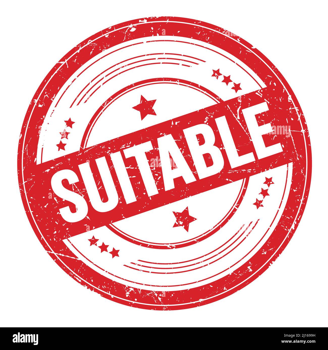 SUITABLE text on red round grungy texture stamp Stock Photo - Alamy