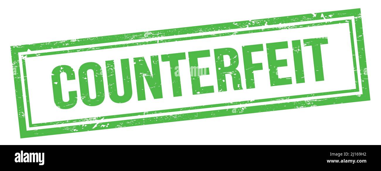 COUNTERFEIT text on green grungy vintage rectangle stamp Stock Photo ...