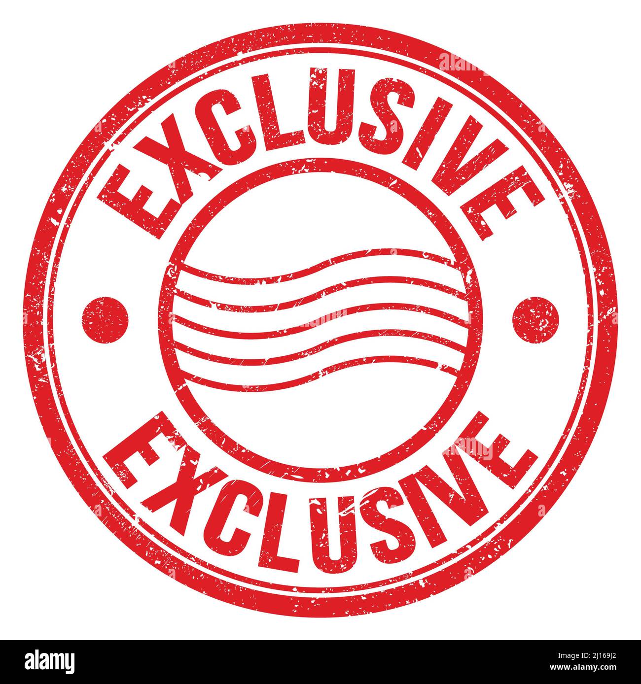 EXCLUSIVE word written on red round postal stamp sign Stock Photo - Alamy