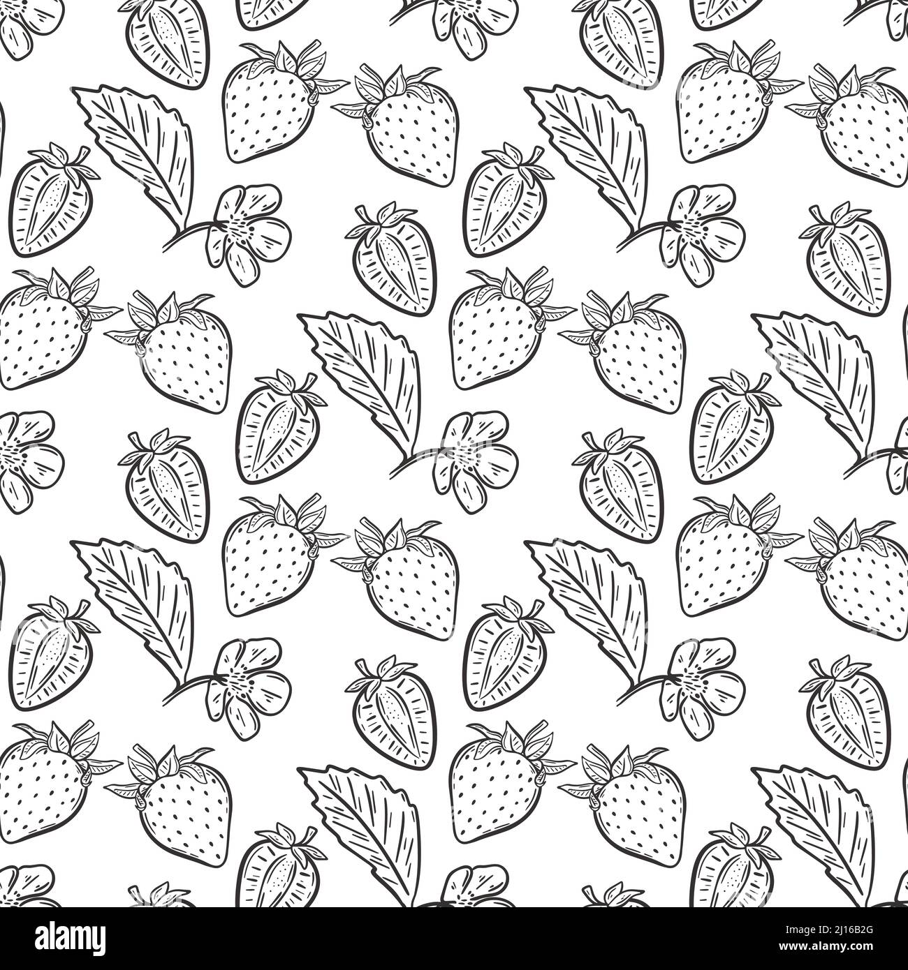 Berries strawberry flowers and leaves seamless pattern. Berry ...