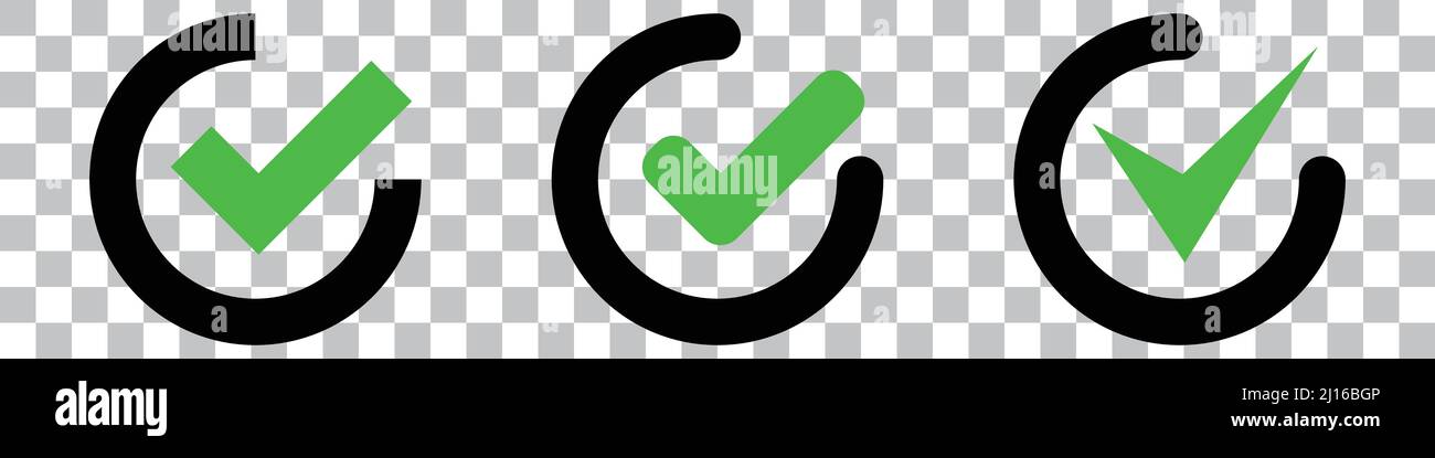 Set of check mark icons isolated on transparent background. Success and authentication. Editable ...