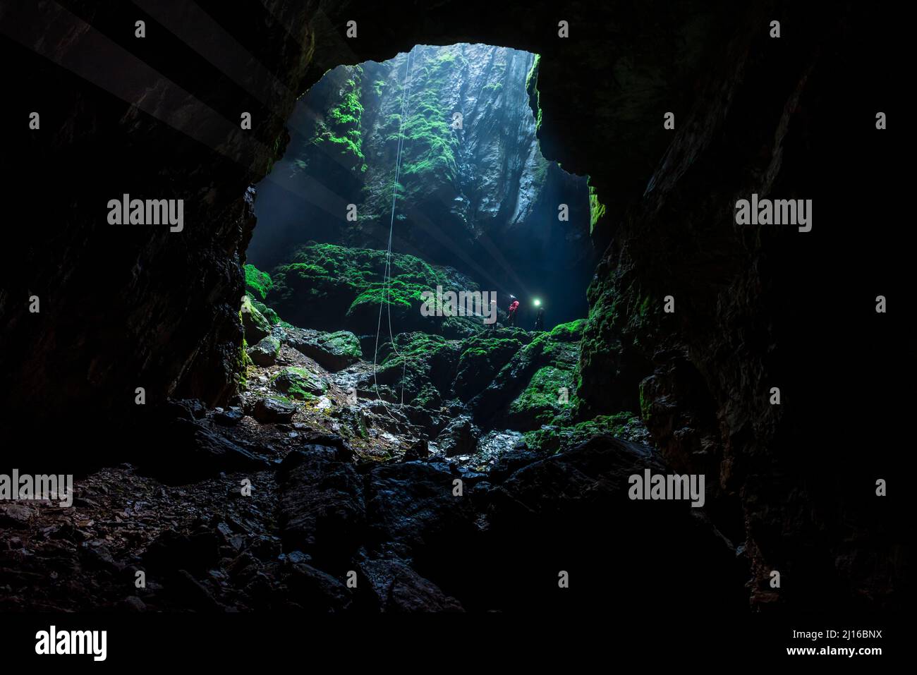 research, investigation and expert caving team in deep caves Stock ...