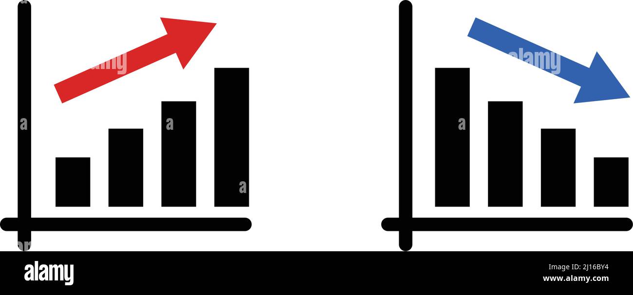 A set of icons for a rising and falling bar chart. Editable vector ...