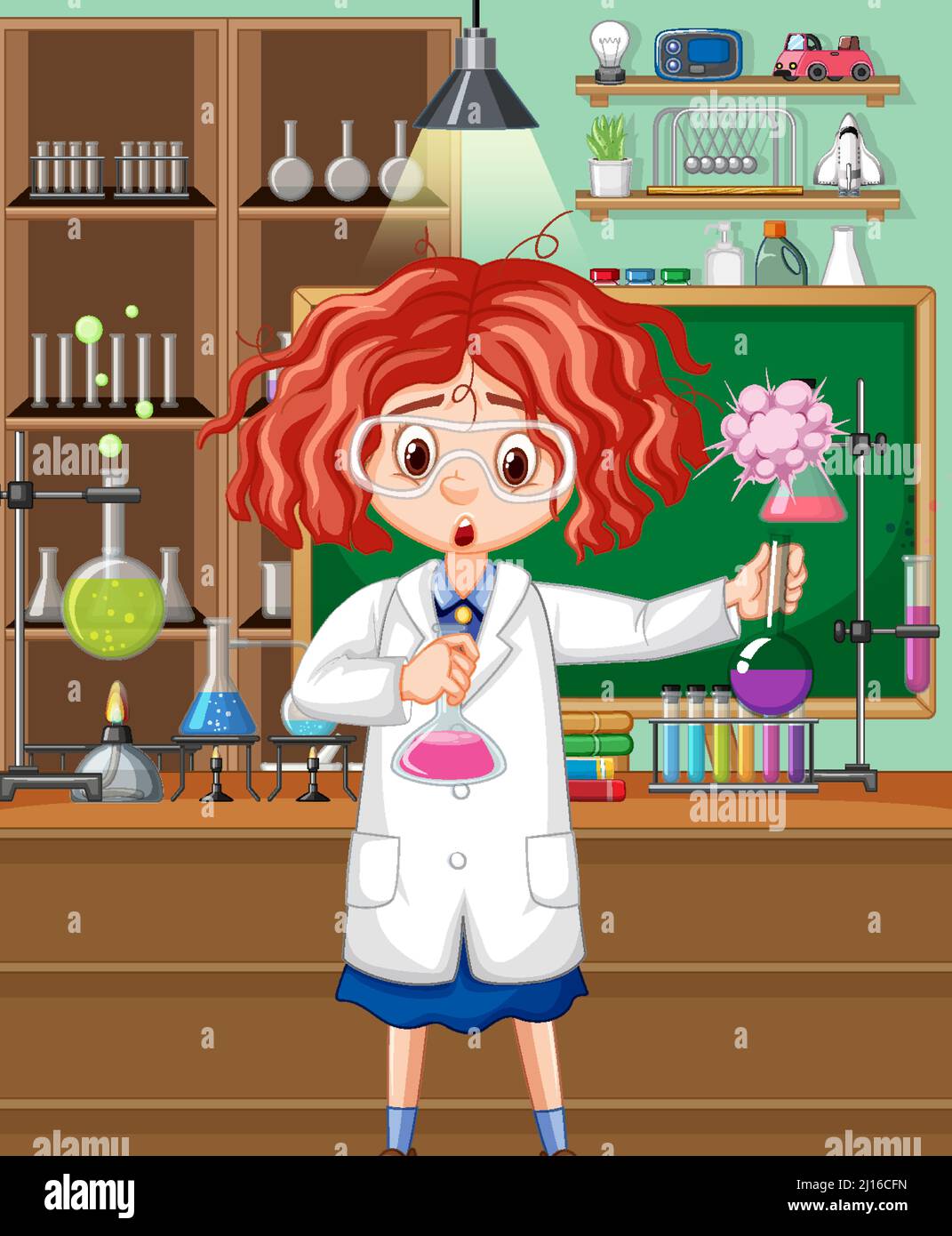 Laboratory scene with scientist cartoon character illustration Stock ...