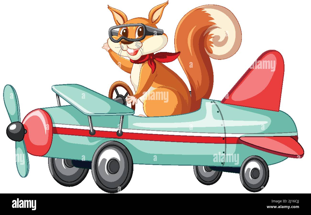 A squirrel fly a plane on white background illustration Stock Vector ...