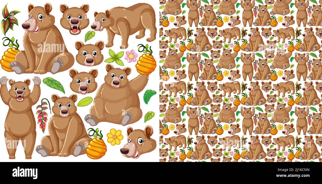 Seamless pattern with cartoon wild animals illustration Stock Vector ...