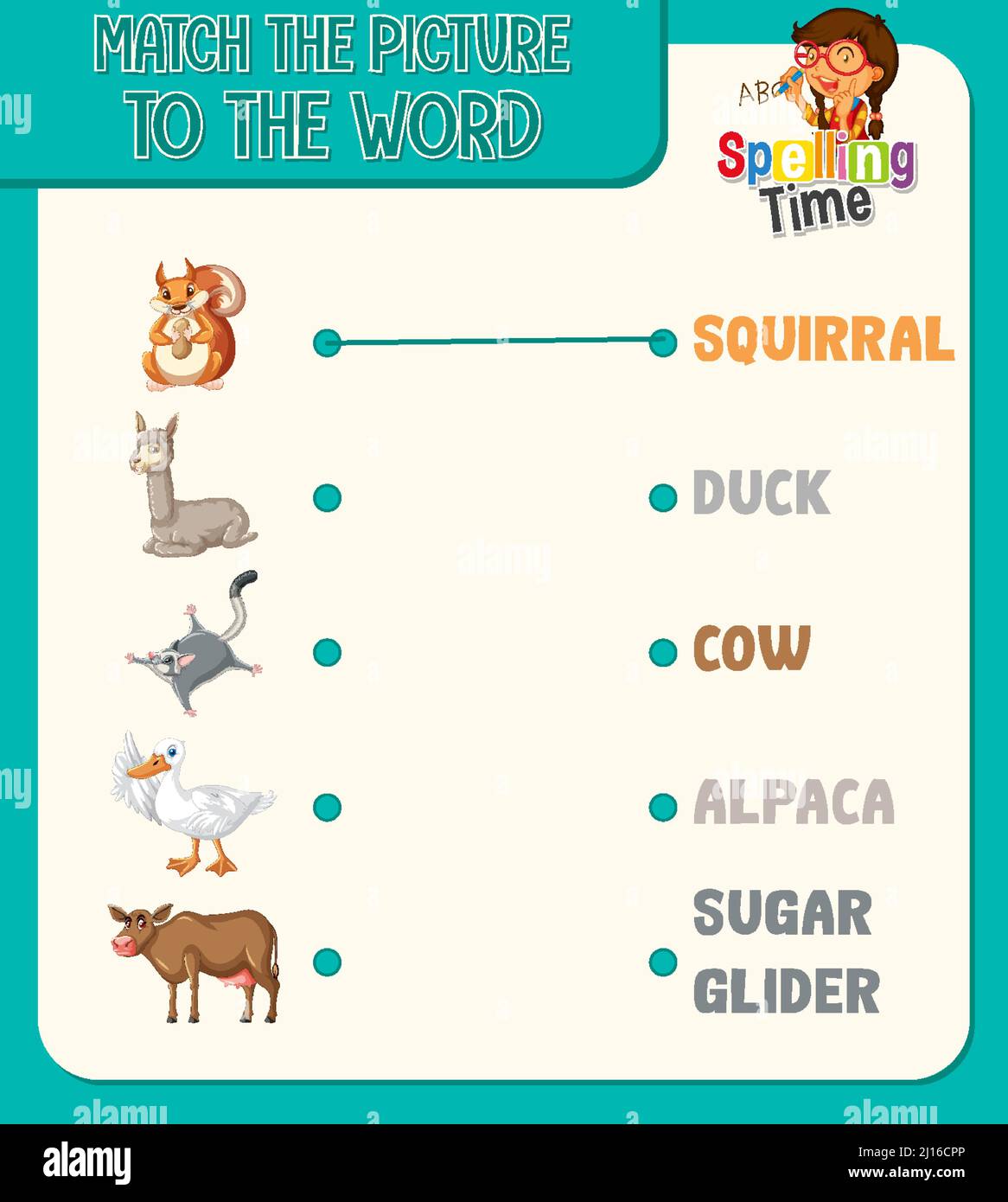 Word to picture matching worksheet for children illustration Stock ...