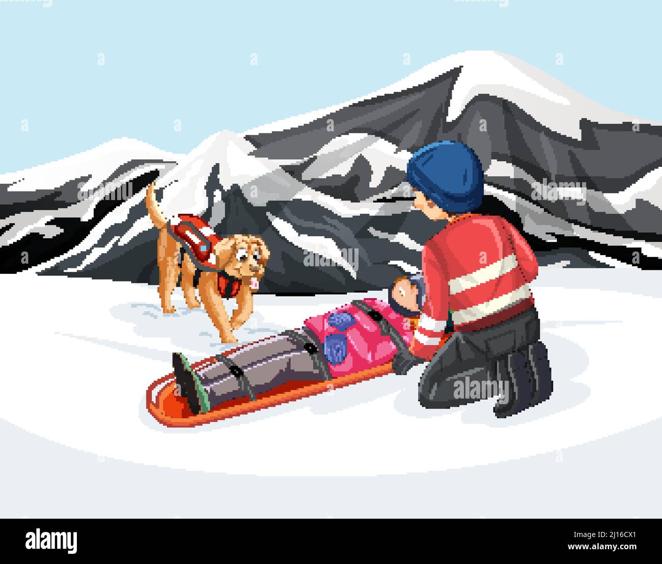 Rescue using stretcher on snow mountain illustration Stock Vector Image ...