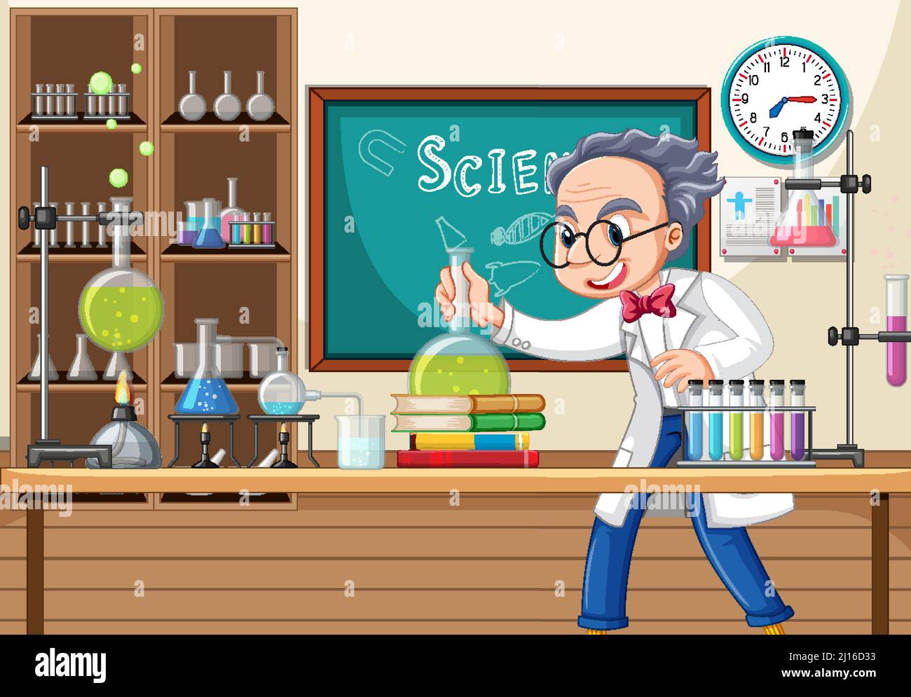 Laboratory scene with scientist cartoon character illustration Stock ...