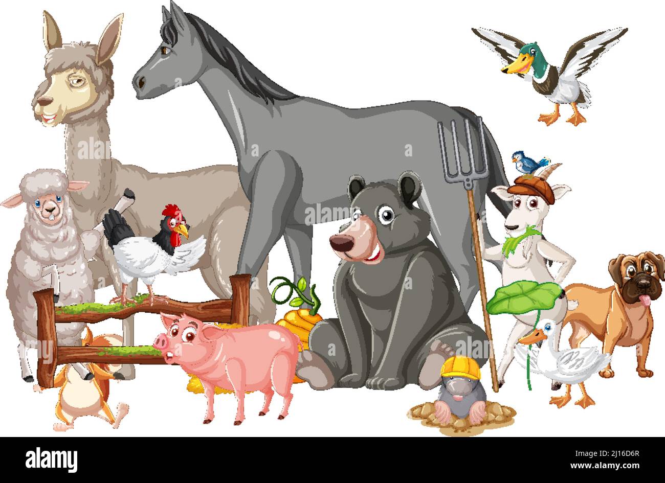 Many farm animals by the fence illustration Stock Vector Image & Art ...