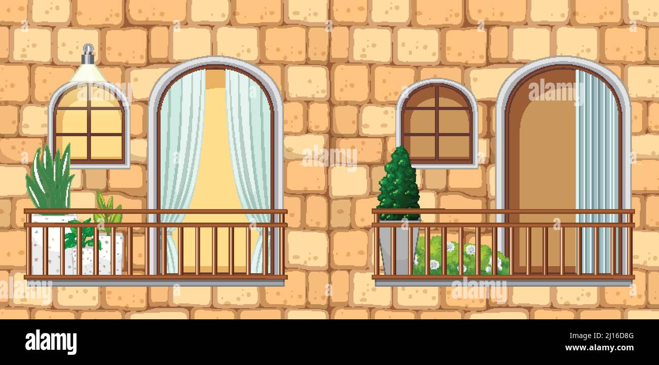 Apartment building balcony facade illustration Stock Vector Image & Art ...