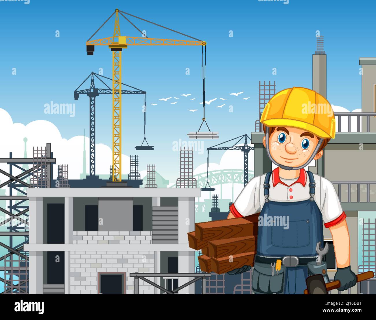 Cartoon scene of building construction site illustration Stock Vector ...