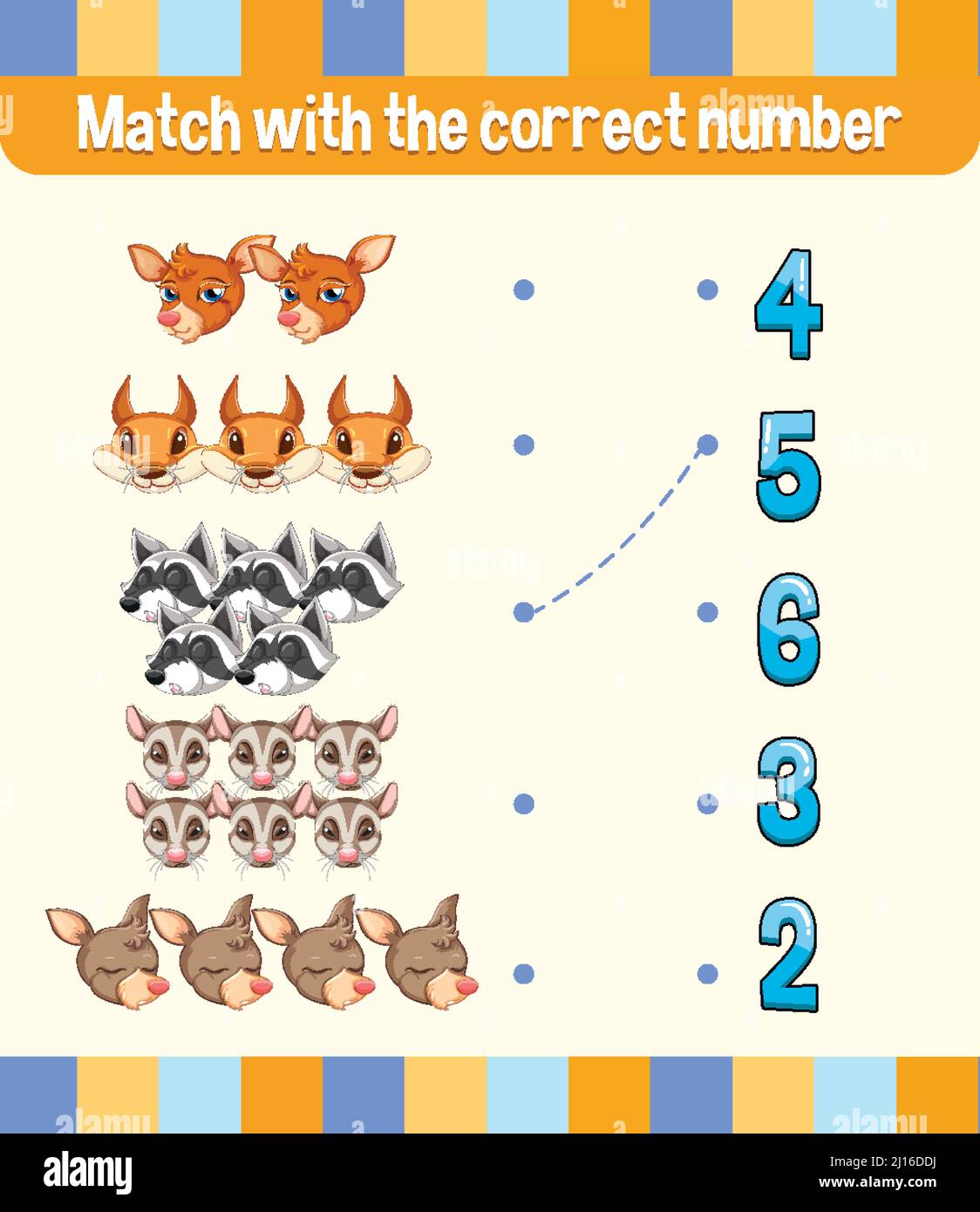 Match by count with different types of animals illustration Stock ...