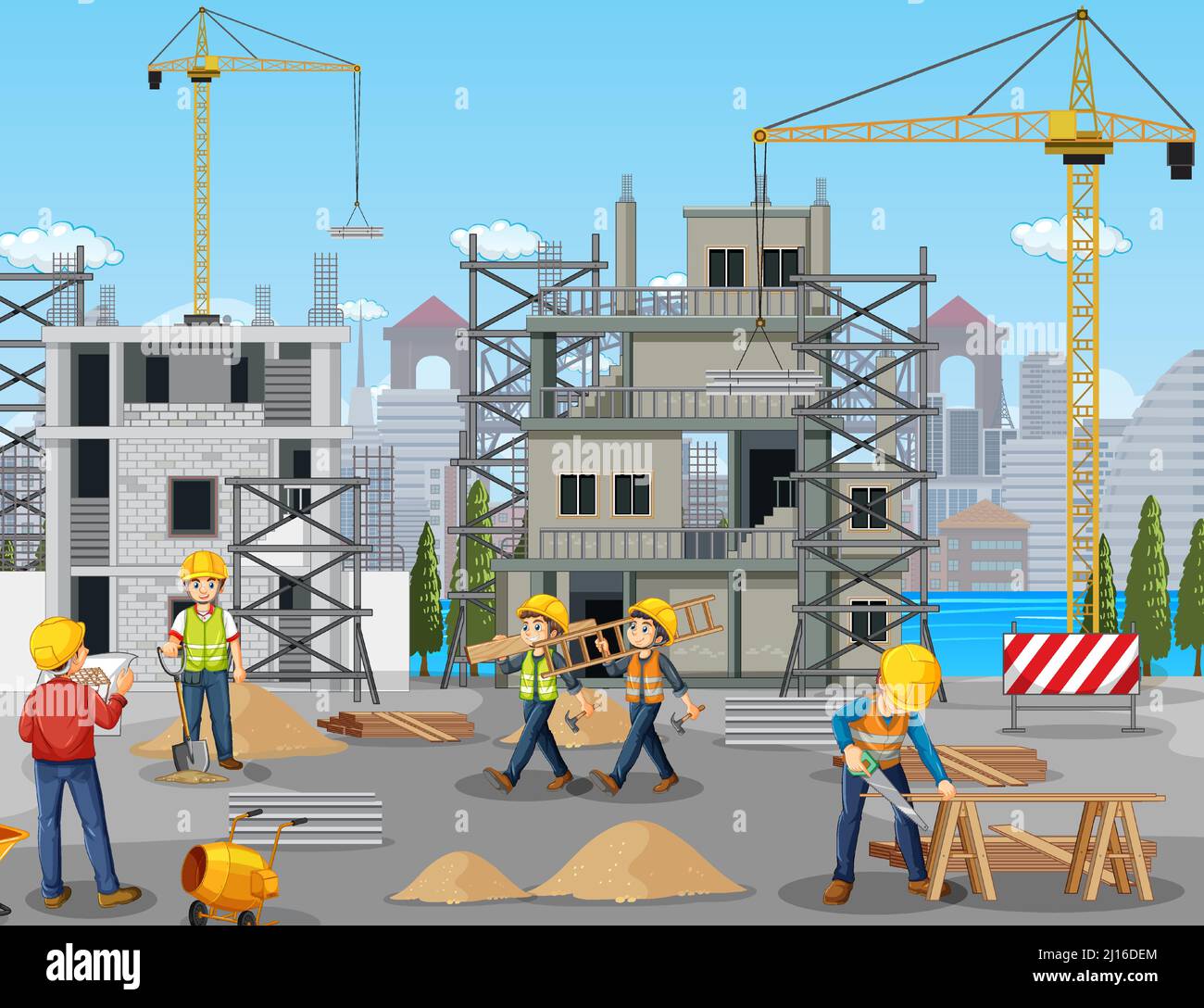 Scene of building construction site illustration Stock Vector Image ...